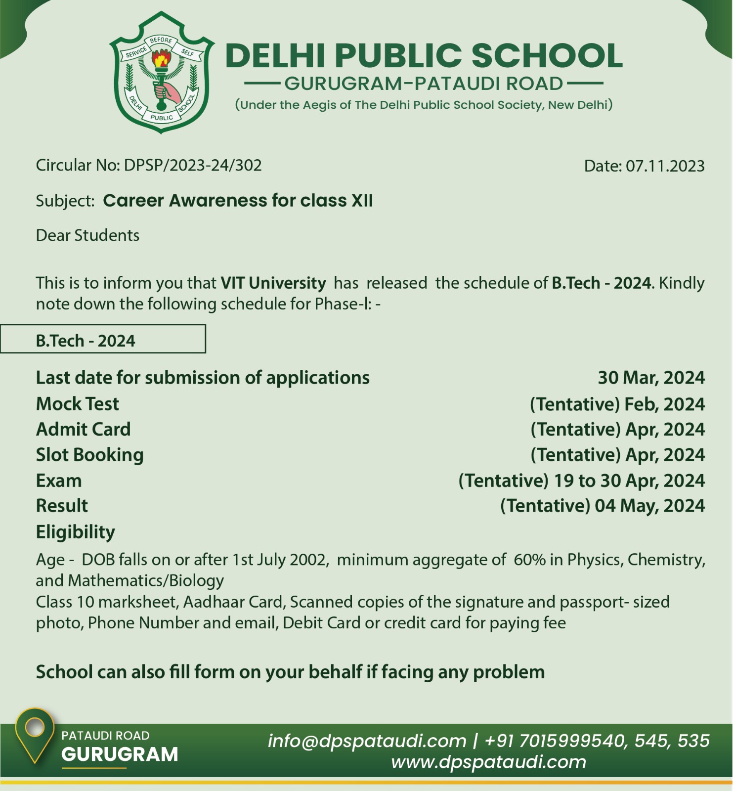 School Circulars | DPS Pataudi